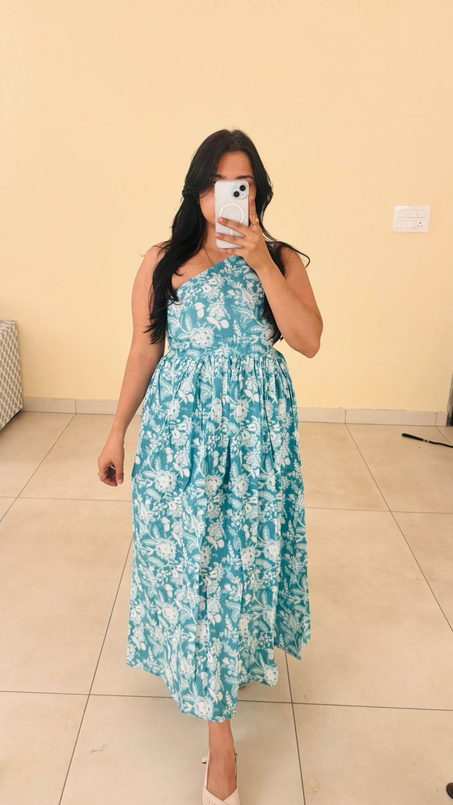 Tiffany Blue Bloom One-Shoulder Midi Dress