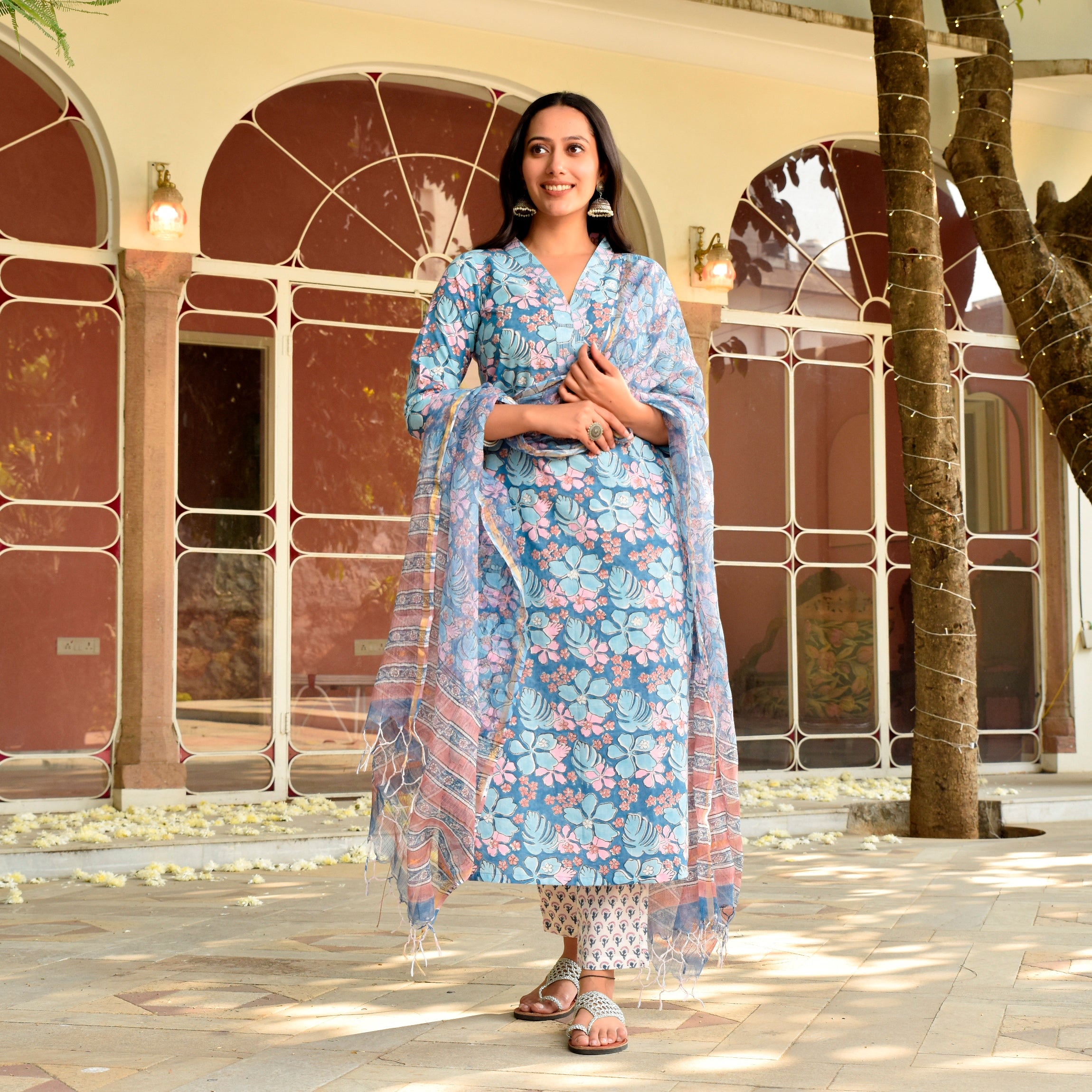 Buy Banni Blue Cotton Straight Suit Set at Jaipuri Adaah