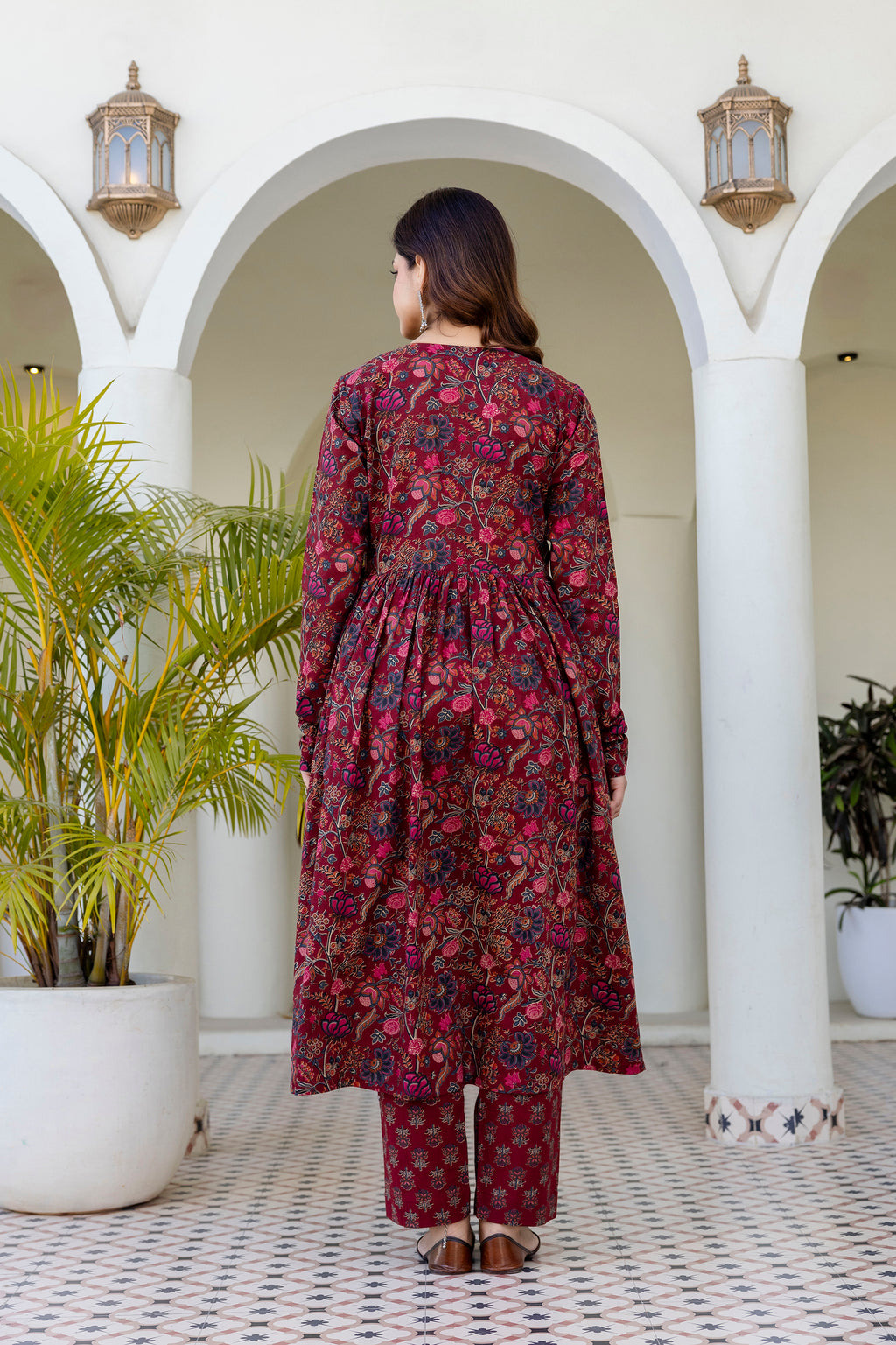 Shop Saanvi Maroon Floral Print Suit Set | Jaipuri Adaah