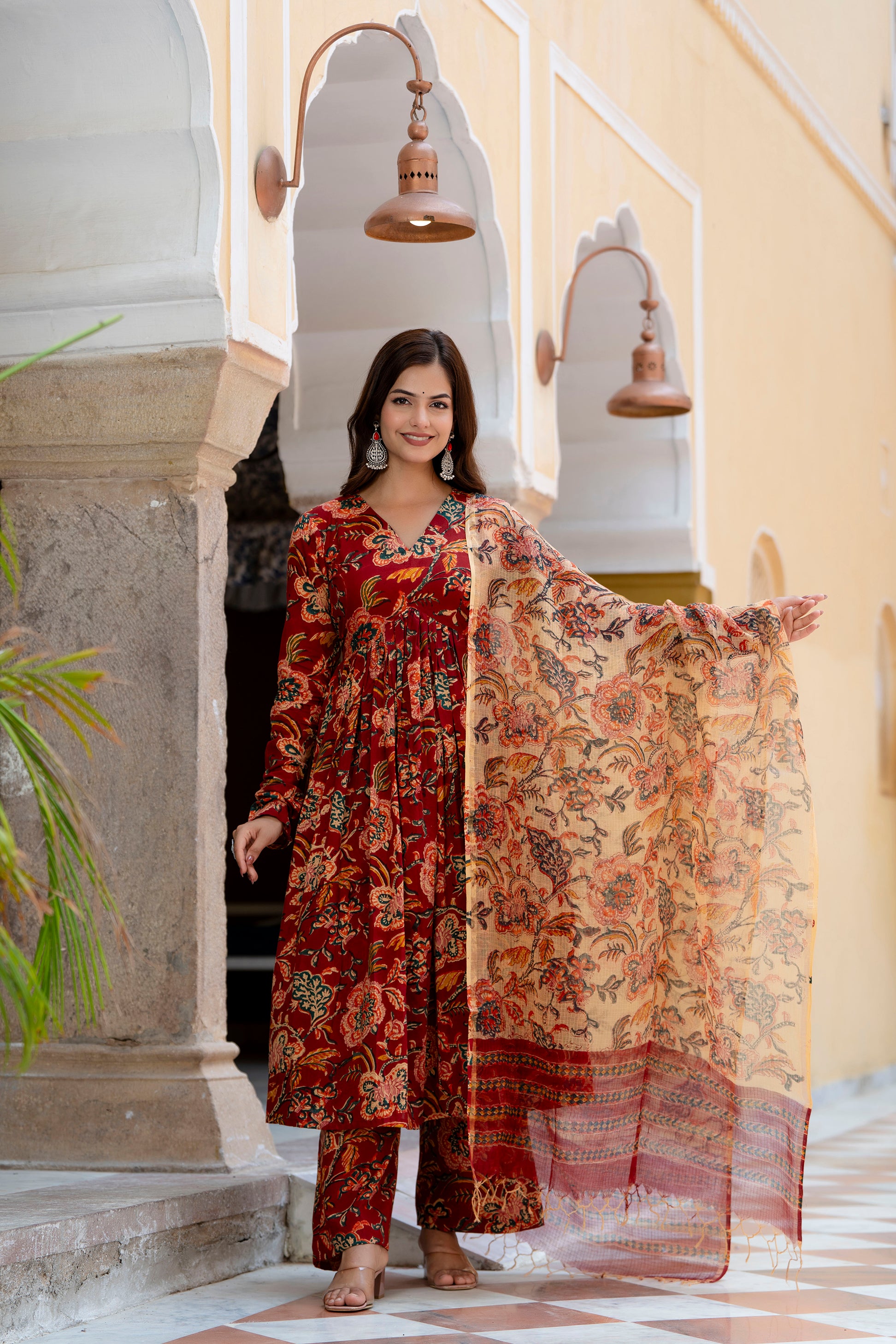 Shop Saanvi Maroon Floral Print Suit Set | Jaipuri Adaah