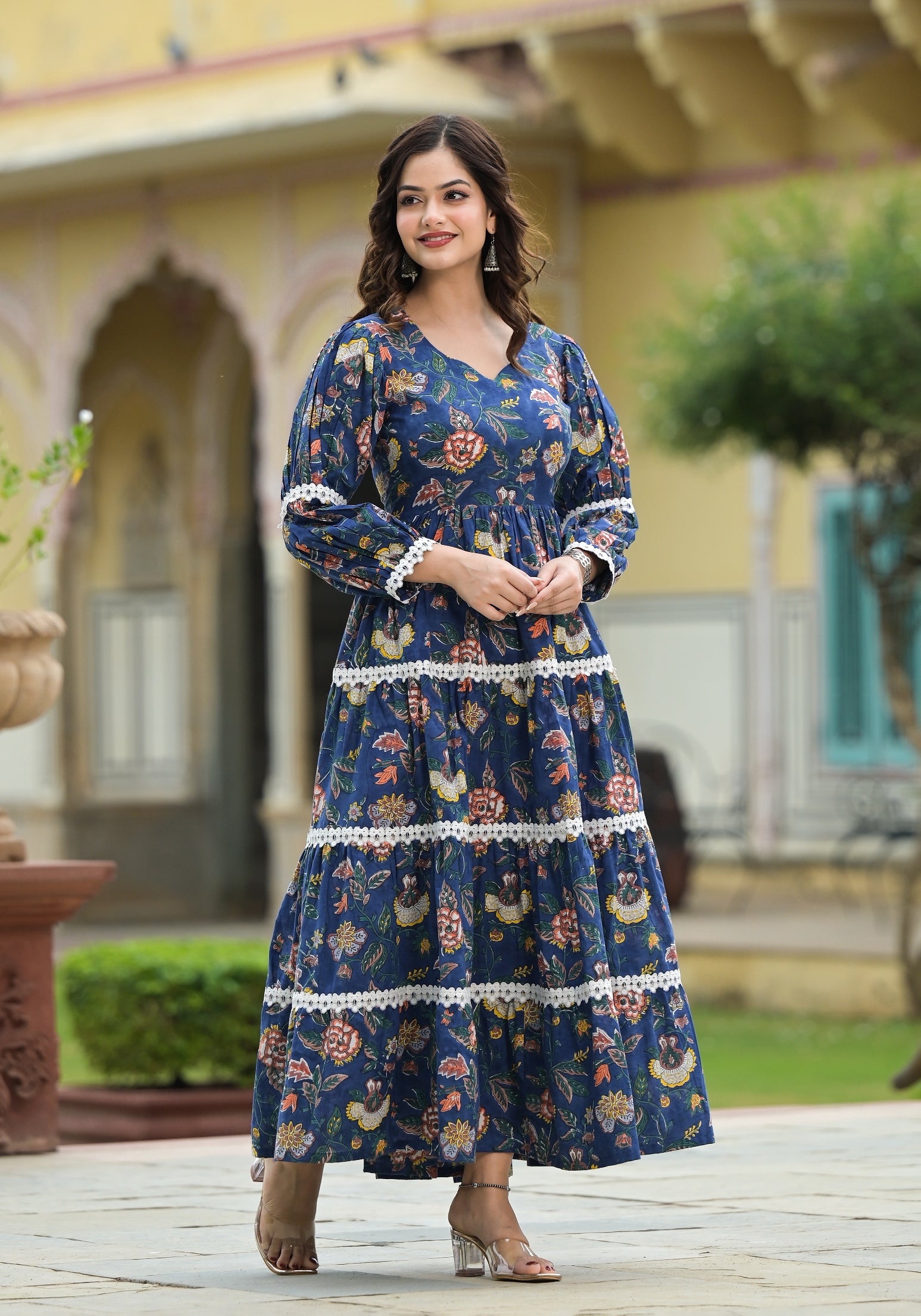 Kalapi Blue Hand Block Print Flarey Cotton Dress