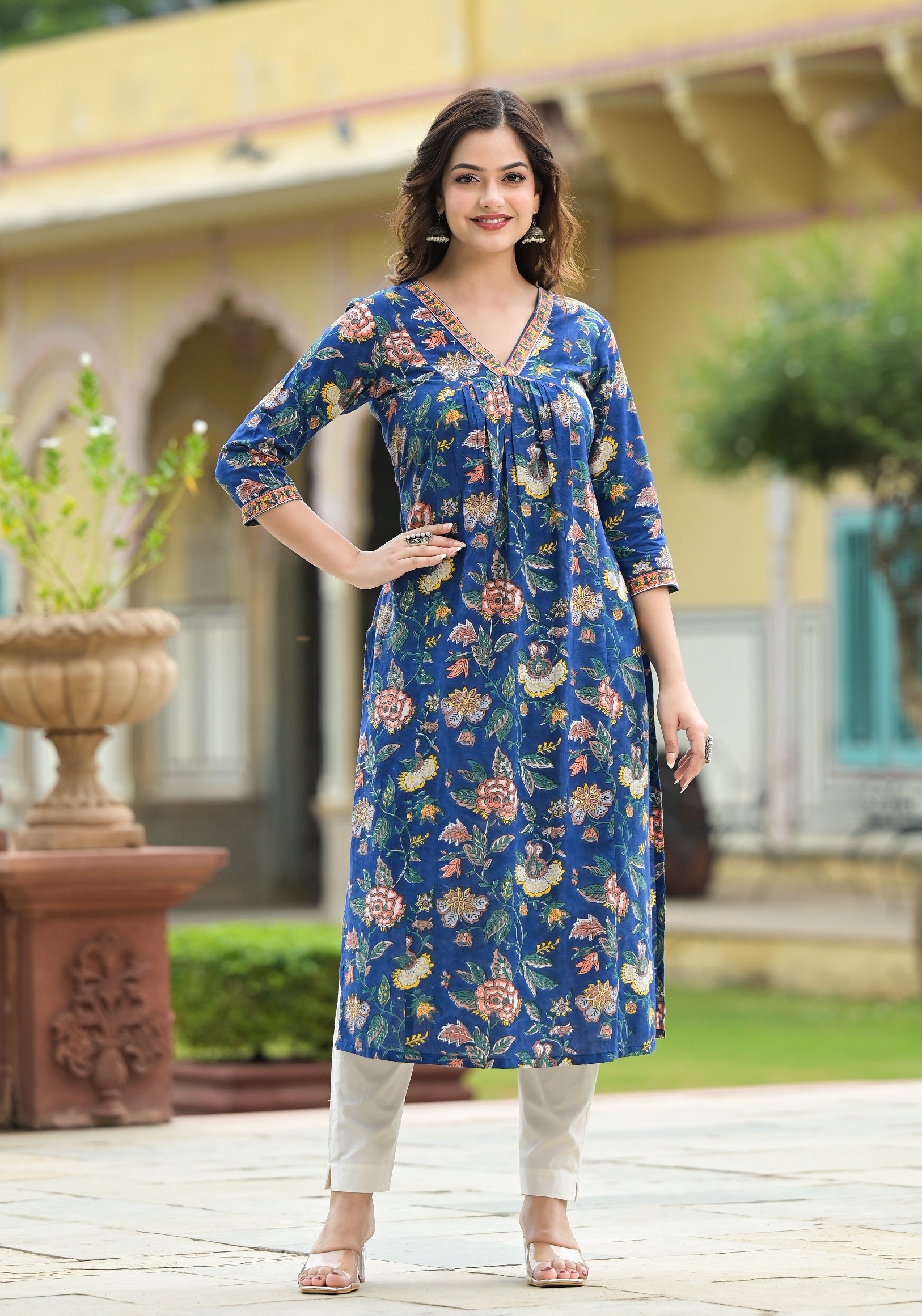 Bella Blue Hand Block Print Cotton Straight Kurta