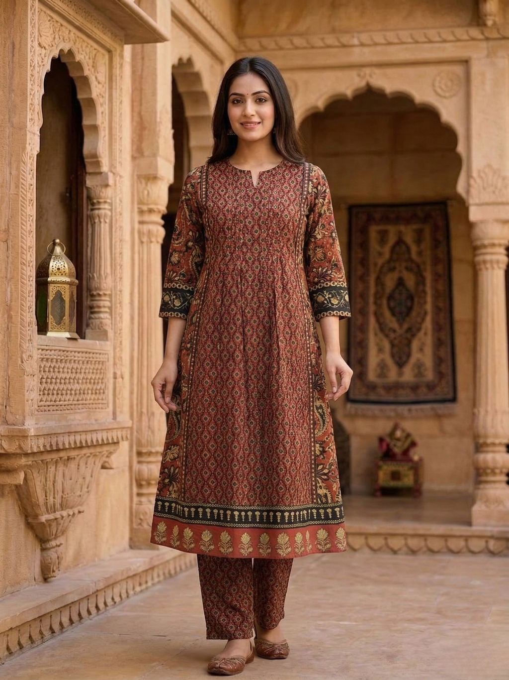Surkh Noor Vatika Floral A-Line Cotton Suit with Cotton Dupatta