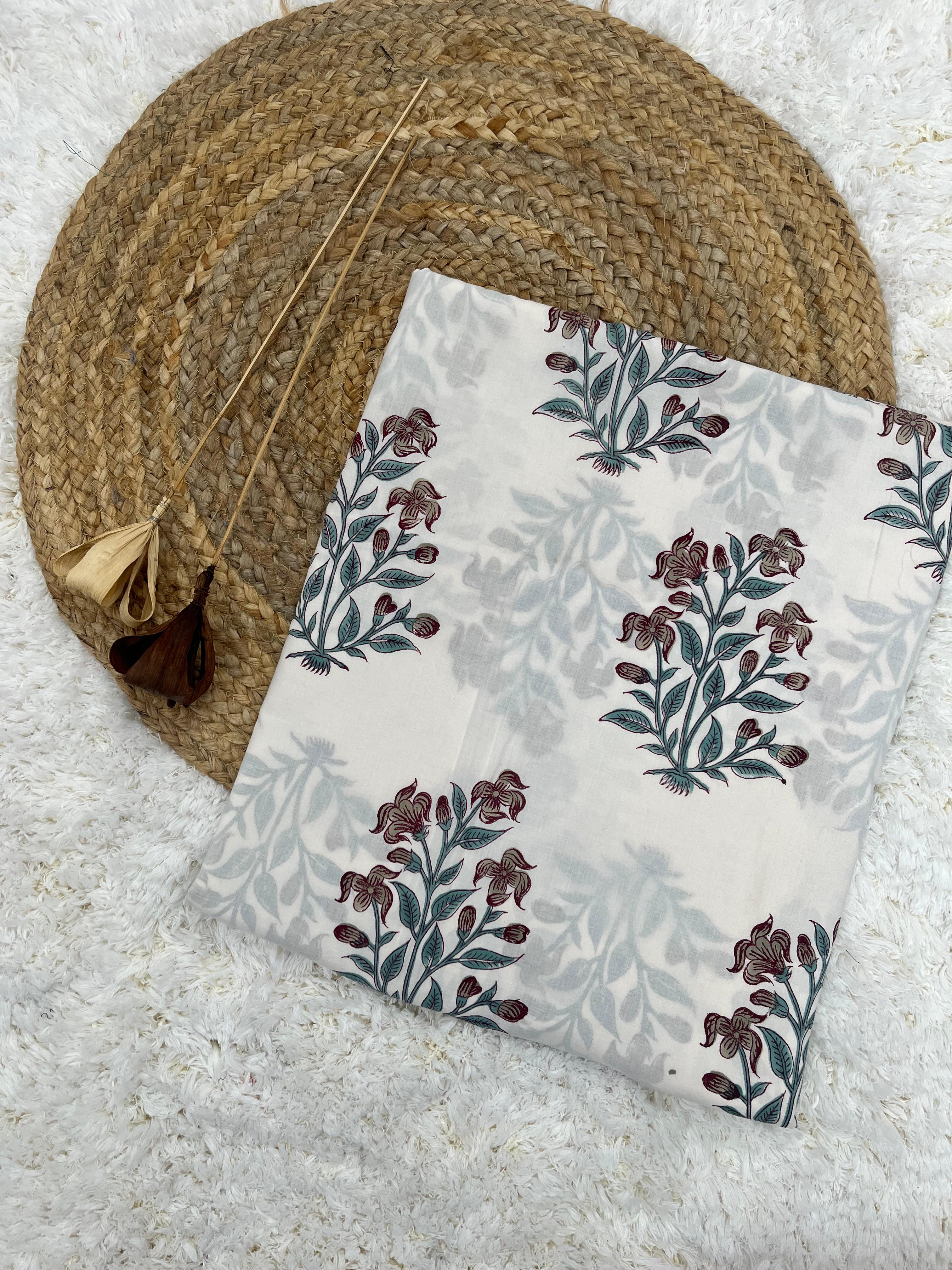 Mala white printed cotton fabric(WIDTH 42 INCHES)