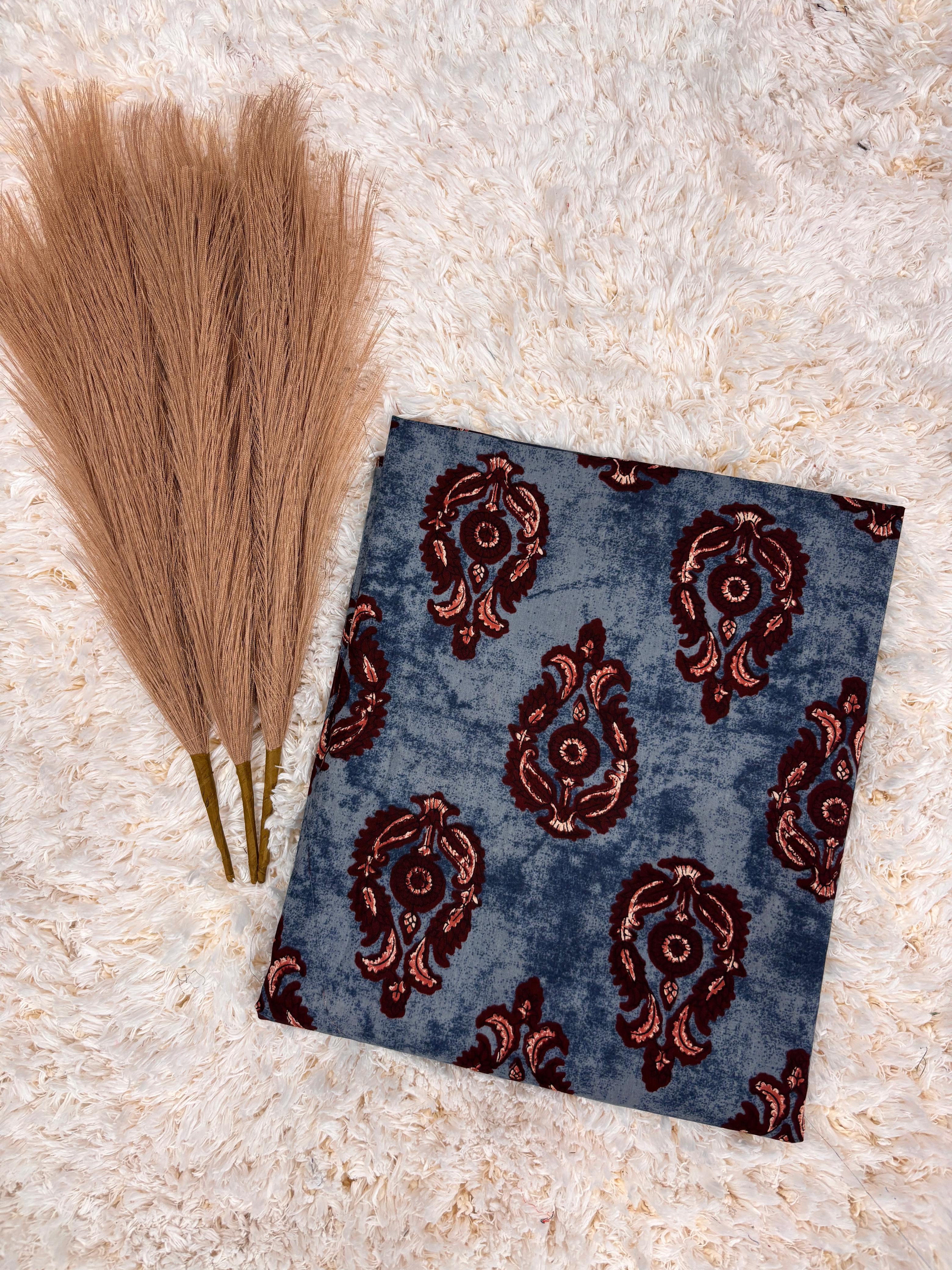 Warli indigo buti print cotton fabric (WIDTH 42 INCHES)