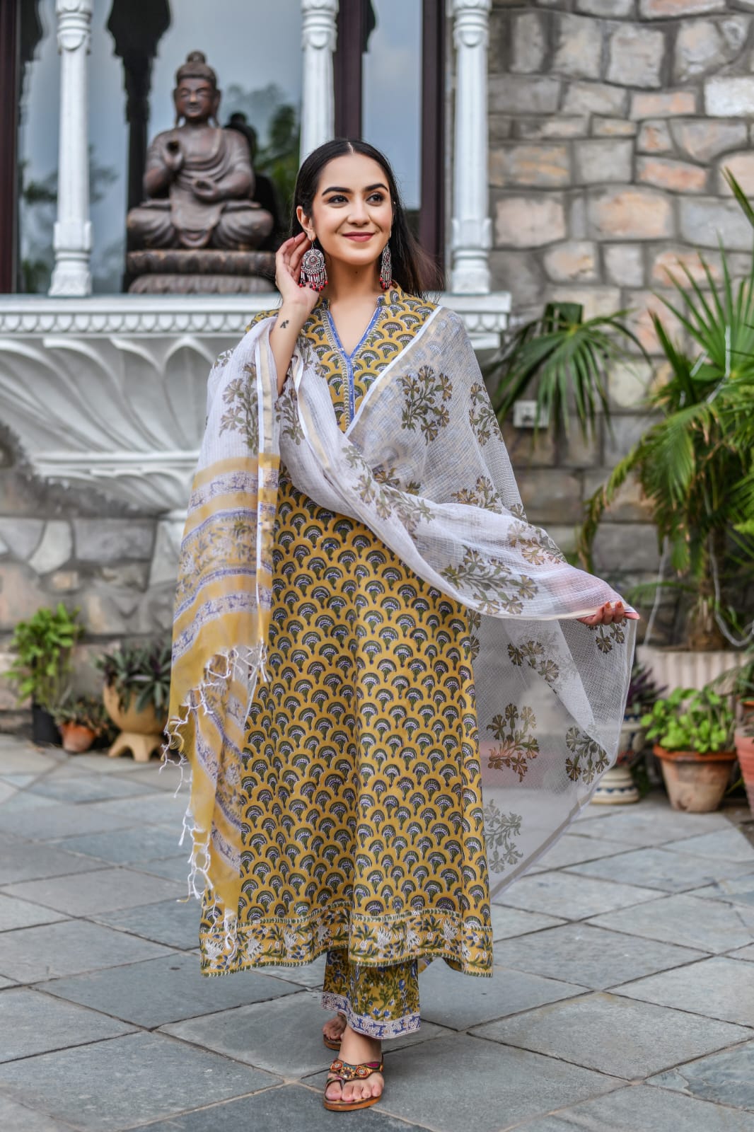 Mustard Clay Handblock Suit Set